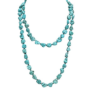 POTESSA Turquoise Beads Endless Necklace Long Knotted Stone Multi-Strand Layer Necklaces Handmade Jewelry 47''