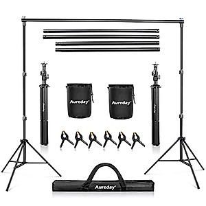Aureday Backdrop Stand, 7x10Ft Adjustable Photo Backdrop Stand Kit with 4 Crossbars, 6 Background Clamps, 2 Sandbags, and Carrying Bag for Parties/Wedding/Photography/Festival Decoration