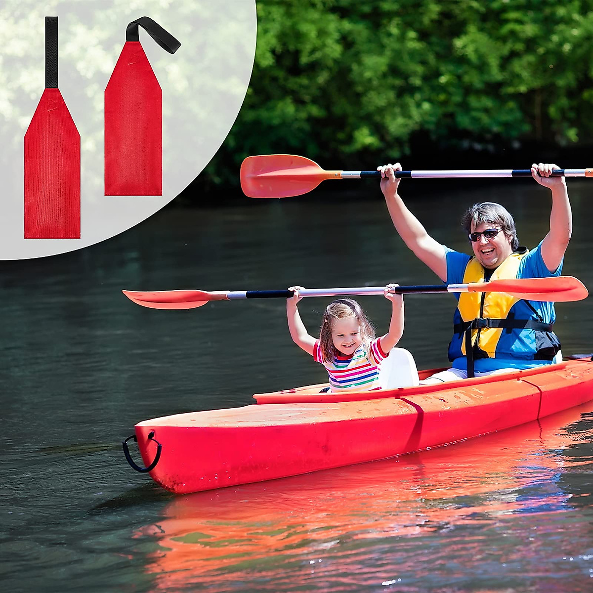 Frienda 2 Pieces Safety Travel Flag for Kayak Canoe Red Warning Flag with Webbing for Kayak SUP Towing Canoes Truck Safety Accessories Kit (Solid Color Style)