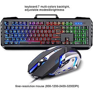 HJJWL Gaming Keyboard and Mouse, Gaming Keyboard and Mouse Wired Keyboard with Backlight Keyboard Silent Gaming Mouse Set for PC Laptop