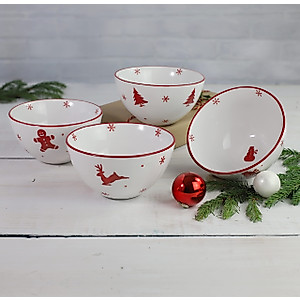 Euro Ceramica Winterfest Collection 12 Piece Dinnerware Set | Festive Ceramic Stoneware Dinnerware Set | Service for 4 | Hand-Stamped Holiday Design, Red & White Christmas Patterns,WFT-12000-DS