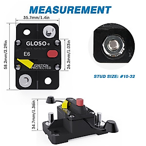 GLOSO Circuit Breaker 50 A E69 for Marine Truck Boat RV Automotive Mid Range Mini T3 Manual Reset Switchable Compact Medium IP66 (50 A)