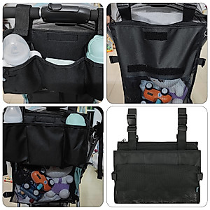 Beautyflier Mesh Stroller Organizer with Extra Large Storage, Universal Stroller Caddy Baby Cup Holders Diaper Storage Accessories Compact Design Fit Any Strollers, Black