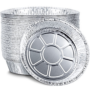 Suice 8 Inch Round Aluminum Foil Pan, 50pcs Deep Disposable Foil Container Pie Tin Round Aluminum Foil Baking Pan Disposable Cake Pan for Oven Baking, Cooking, Storing, Serving, Packing, Food Prep