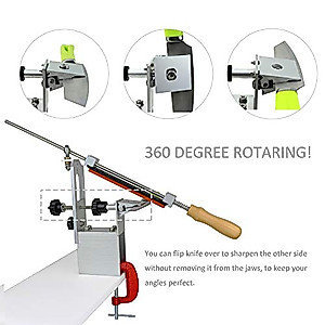 ZELANCY Aluminum alloy Professional Kitchen Knife Sharpener, 360 Degree Rotation Fixed angle, Kitchen Chef Knife Sharpener With 6pcs Whetstones