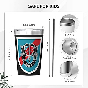 Us Army 20th Special Forces Group Insulated Stainless Steel Tumbler 12 Oz Thermos Come With Straw Leak-Proof Travel Mug Cup