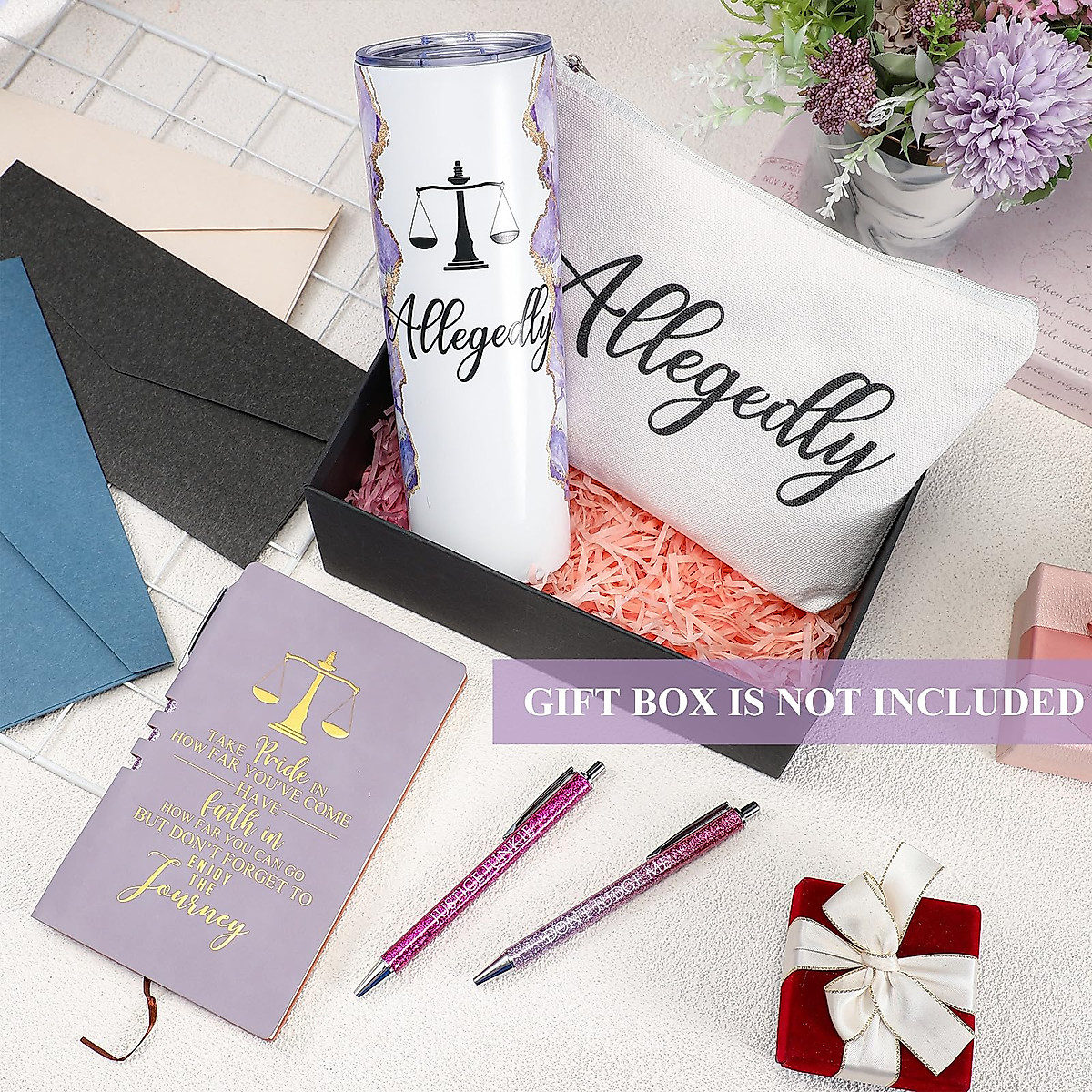 Domensi 6 Pcs Funny Allegedly Lawyer Gifts Judge Gift Lawyer Appreciation Day Gift 20 oz Marble Sign Tumbler Makeup Bag Notepad Ballpoints for Law Paralegal School College Teacher(Purple)