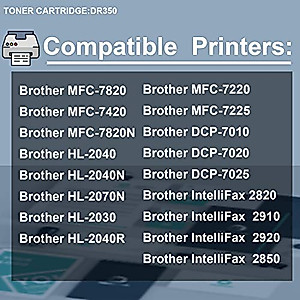 DR350(1 Pack-Black) Compatible Drum Unit Replacement for Brother HL-2040 2040N 2070N 2030 2040R MFC-7220 7225 7820 7420 7820N IntelliFax 2820 2910 2920 2850 DCP-7010 DCP-7020 DCP-7025 Printers.