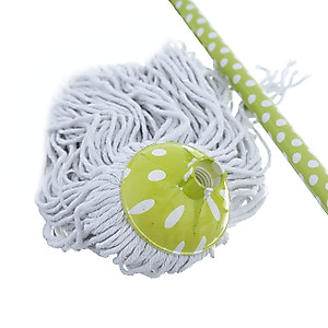 Superio Cotton Mop and Broom Set, Light Green Polka Dot Print Design, Superior Cleaning Tools Broom and String Mop.