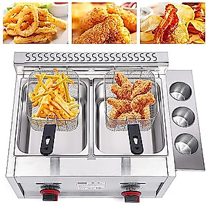 Gagalayong Commercial Countertop Gas Propane Deep Fryer，Dual Tanks Commercial LPG Gas Deep Fryer Stainless Steel with 2 Removable Baskets and Lids，Electric Countertop Fryer for Restaurant Kitchen（12L）