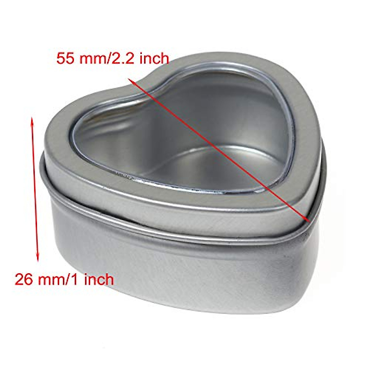 NUOMI 12 Pcs Heart Shaped Tinplate Boxes with Clear Lids Mini Empty Storage Tin Cases for Candy, Candle, Chotolate, Beads, Party Favors, Crafts, 2 oz