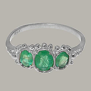 LetsBuyGold 18k White Gold Real Natural Emerald Womens Statement Ring - Size 8