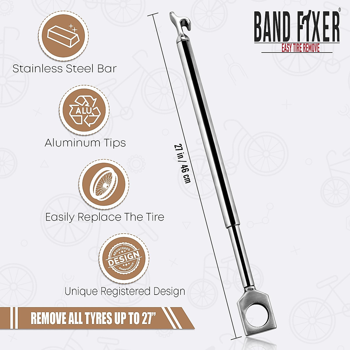 BANDFİXER Bike Tire Lever Bicycle Tire Repair Kit Removal and Fitting Back Tool for All Kind of Bike Tires Long Lasting Stainless Steel Body Adjustable for All Rim Dimensions