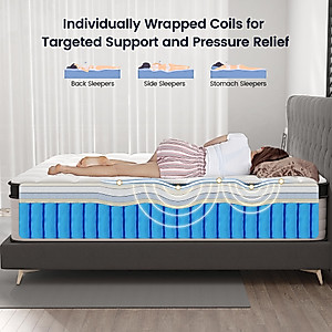 LETMOON California King Mattress, 12 Inch Hybrid Cal King Mattress, Medium Firm Mattress with Memory Foam and Pocket Springs, 3 Coils Strong Edge Support, Pressure Relief, Bed in Box