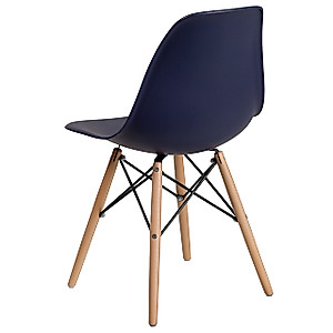 Flash Furniture 2 Pack Elon Series Navy Plastic Chair with Wooden Legs for Versatile Kitchen, Dining Room, Living Room, Library or Desk Use