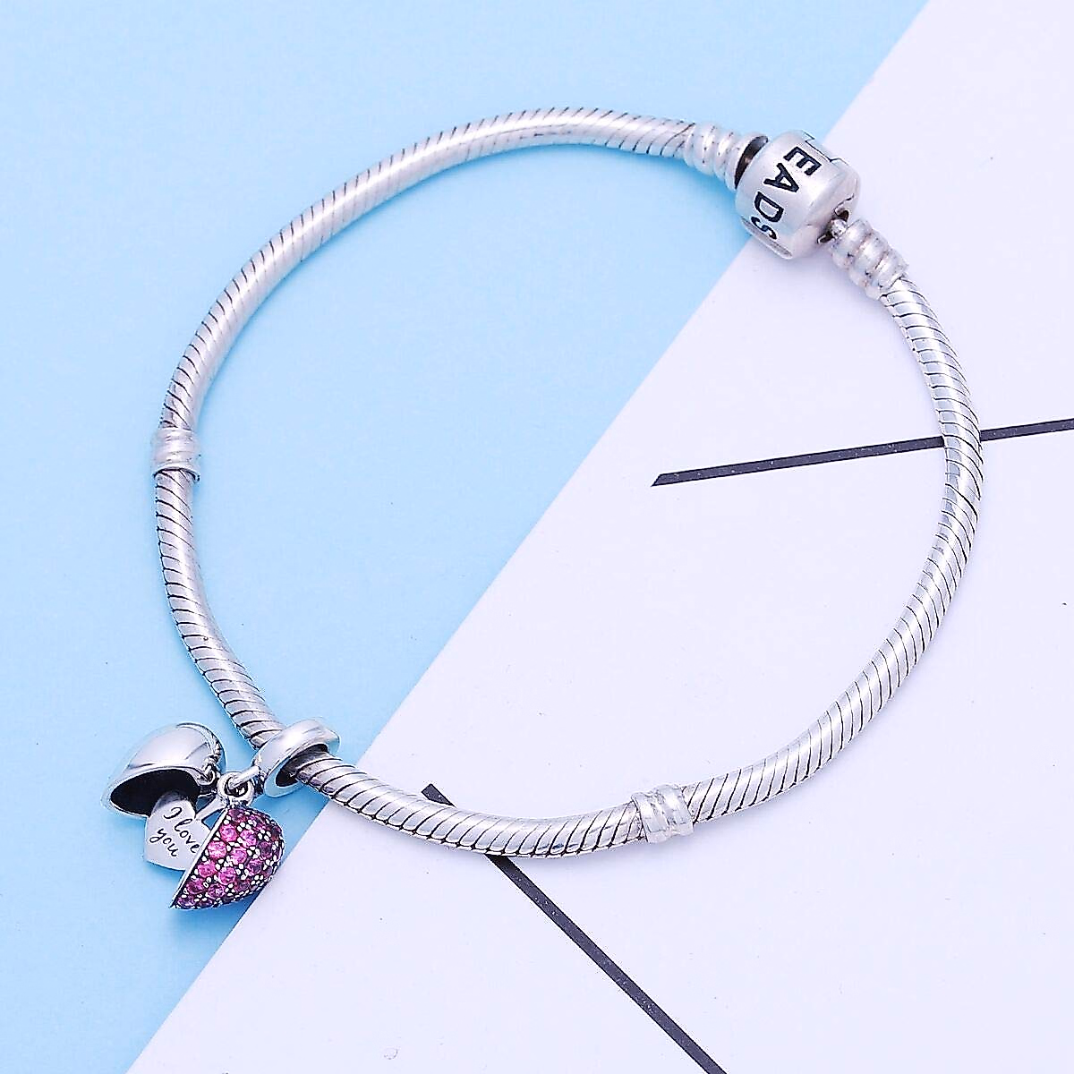 I Love You Pendant Charms 925 Sterling Silver Heart Dangle Bead fit Pandora Charm Bracelet Christmas Gifts for Wife Girlfriend Valentine's Day