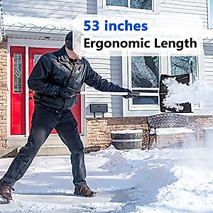 Snow Shovel, kemalida Snow Shovel for Driveway, 53" Detachable Ergonomic D-Grip Handle for Snow Removal Shovel, Snow Shovel for Car Home Garage Garden.