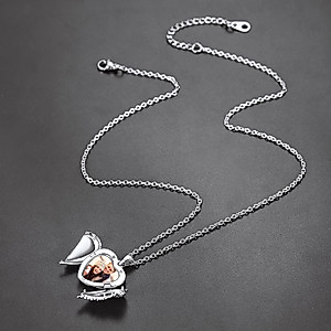 SILVERCUTE Heart Locket Necklace that Holds Pictures Customized Platinum Plated Guardian Angel Wings Photo Lockets Pendant for Women Men