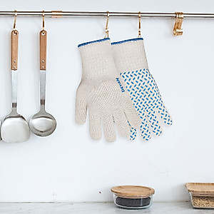 Oven Gloves 932°F Extreme Heat Resistant Gloves - DEYAN Silicone Non-Slip Oven Mitts with Finger, Kitchen Outdoor Cooking Glove for BBQ, Baking, Grilling, 1 Pair (White)