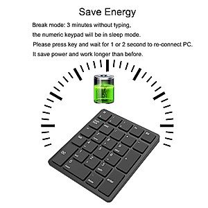 Wireless Number Pads, Numeric Keypad Numpad 26 Keys Portable 2.4 GHz Financial Accounting Number Keyboard Extensions 10 Key USB Keypad, PC, Desktop, Small Keyboard, Notebook (Black)
