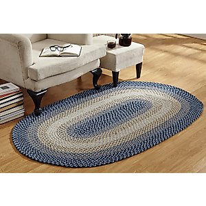 Better Trends Woodbridge Braid Collection is Durable Mildew & Moisture Resistant Reversible Indoor Area Utility Rug 100% Wool in Vibrant Colors, 27" x 48" Oval, Blue