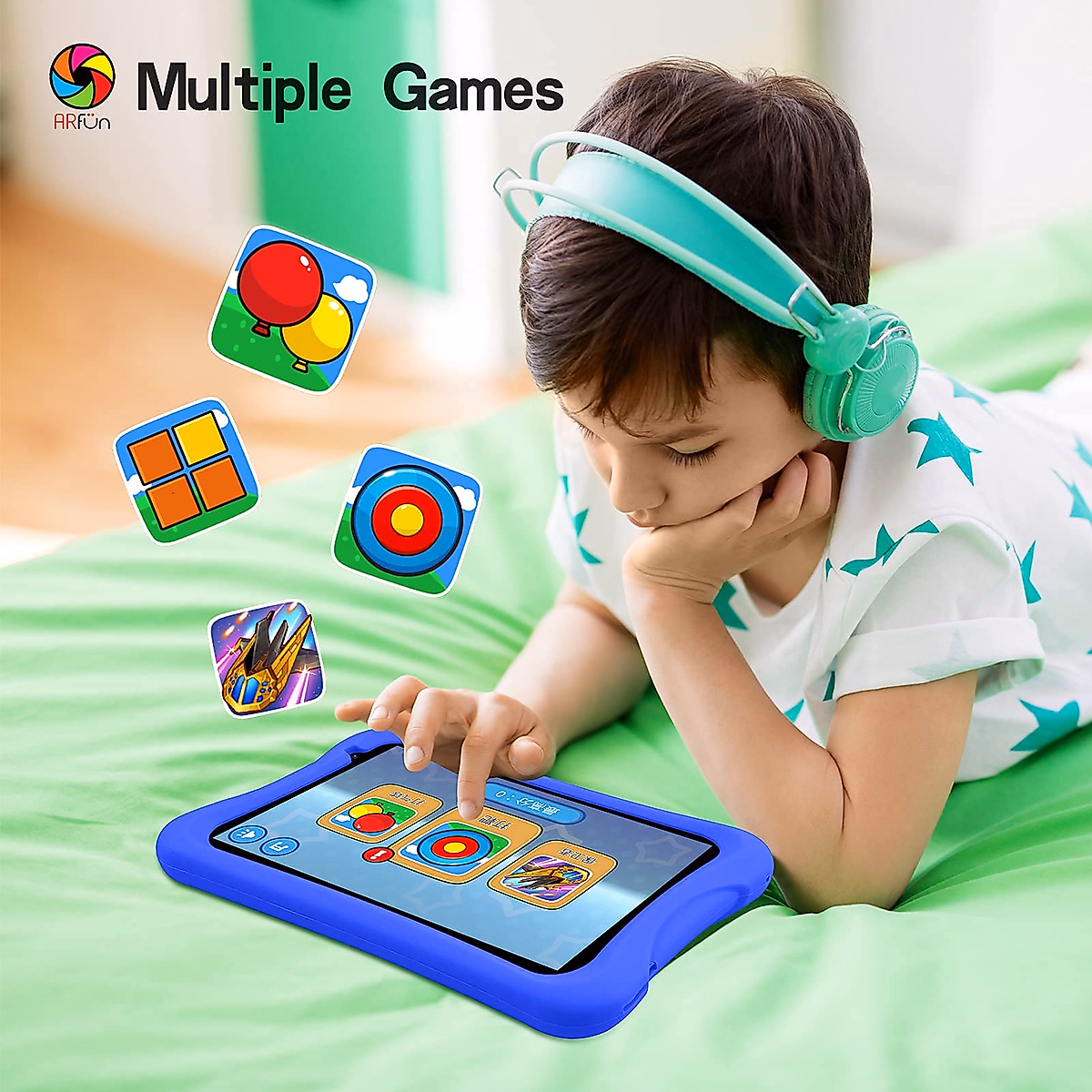 PRITOM 8 inch Kids Tablet, Quad Core Android 10, 64GB, WiFi, Bluetooth, Dual Camera, Educationl, Games,Parental Control, Kids Software Pre-Installed with Kids-Tablet Case(Blue)