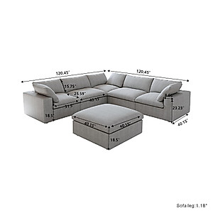 160.6" Cloud Modular Sectional Sofa with Thick Cushion,Down Filled Comfort V Shaped Sofa Couch for Living Room,Minimalist Wide Deep Seat Convertible Couches，4 Seater & 1 Corner+1 Ottoman