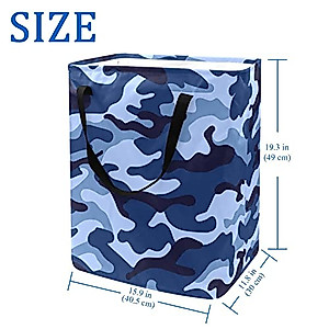 Camouflage Blue Print Collapsible Laundry Hamper, 60L Waterproof Laundry Baskets Washing Bin Clothes Toys Storage for Dorm Bathroom Bedroom