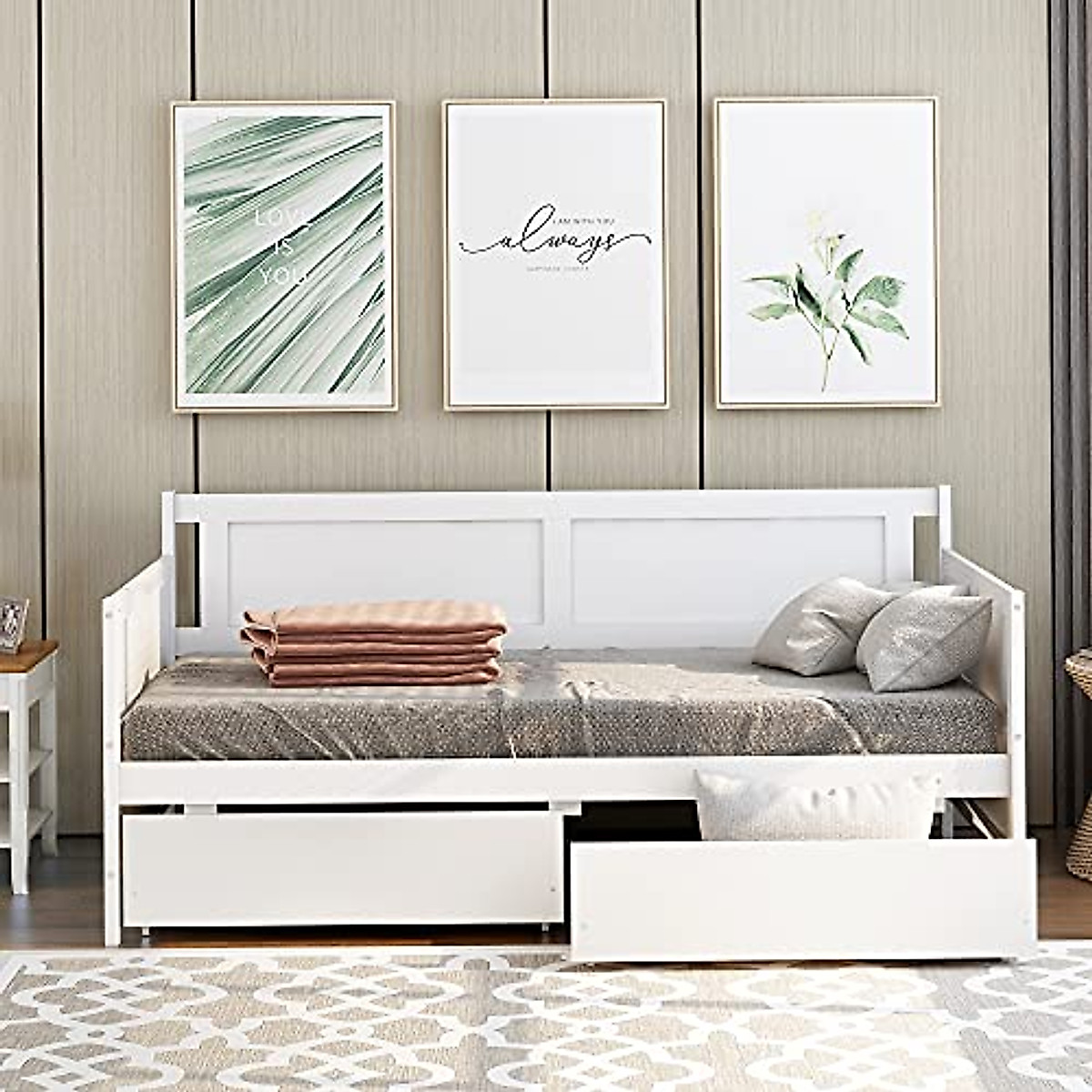 HOUAGI Daybed with 2 Storage Drawers,Twin Size Sofa Bed for Bedroom Living Room,White