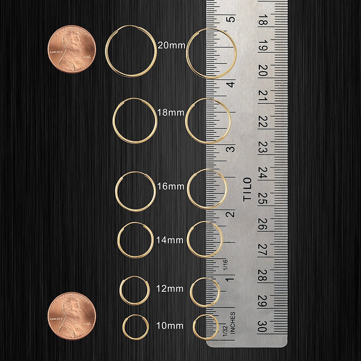 14k Yellow Gold Round Endless Hoop Earrings - 10-18mm (12 Millimeters)……