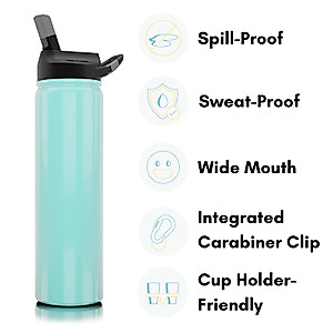 Seriously Ice Cold SIC 27oz Insulated Water Bottle Thermos, Premium Triple Layer Vacuum Stainless Steel, BPA Free Wide Mouth Lid with Carabiner Clip