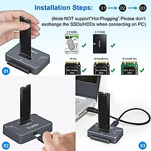AOKO NVMe to USB 3.2(10Gbps) SSD Reader Docking Station – Portable M.2 SSD to USB Adapter External NVMe SSD Enclosure for M.2 PCIe NVMe and M.2 SATA SSD, Compatible with 2.5'' SATA Dirve
