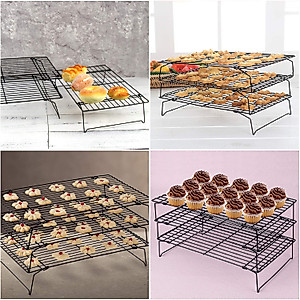 Cooling Rack, 3-Tier Stainless Steel Stackable Baking Cooking Cooling Racks for Cooling Roasting Grilling, Collapsible & Heavy Duty, Oven & Dishwasher Safe