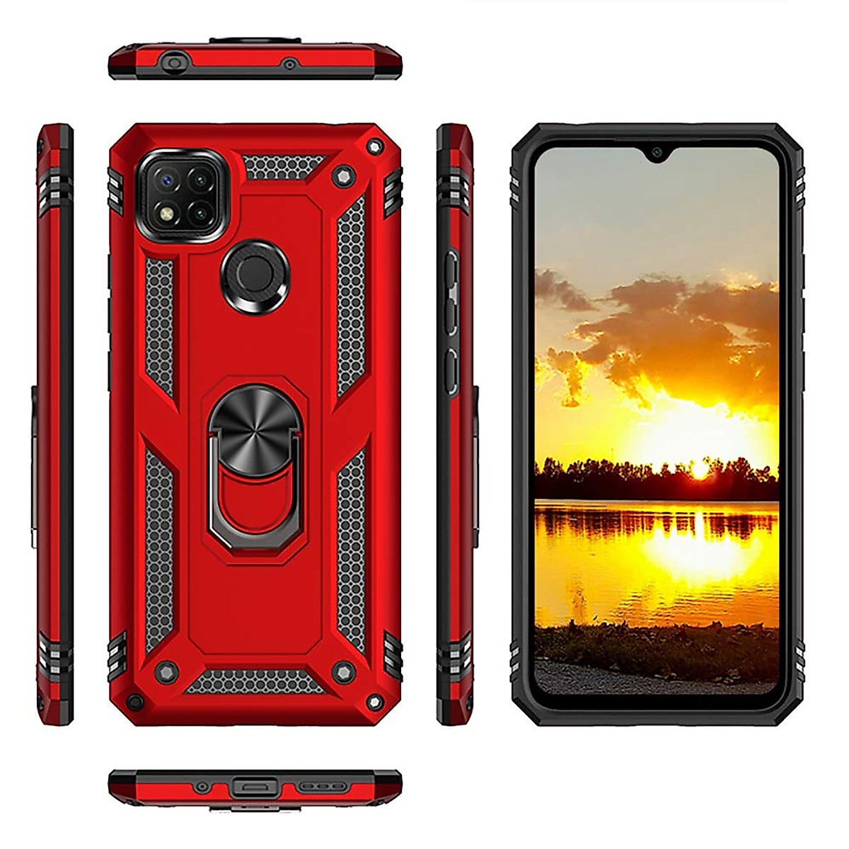 DuoLide for Xiaomi Redmi 9C Case with Tempered Glass Screen Protector [2 Pack], Hybrid Heavy Duty Dual Layer Anti-Scratch Shockproof Defender Kickstand Case Cover, Black