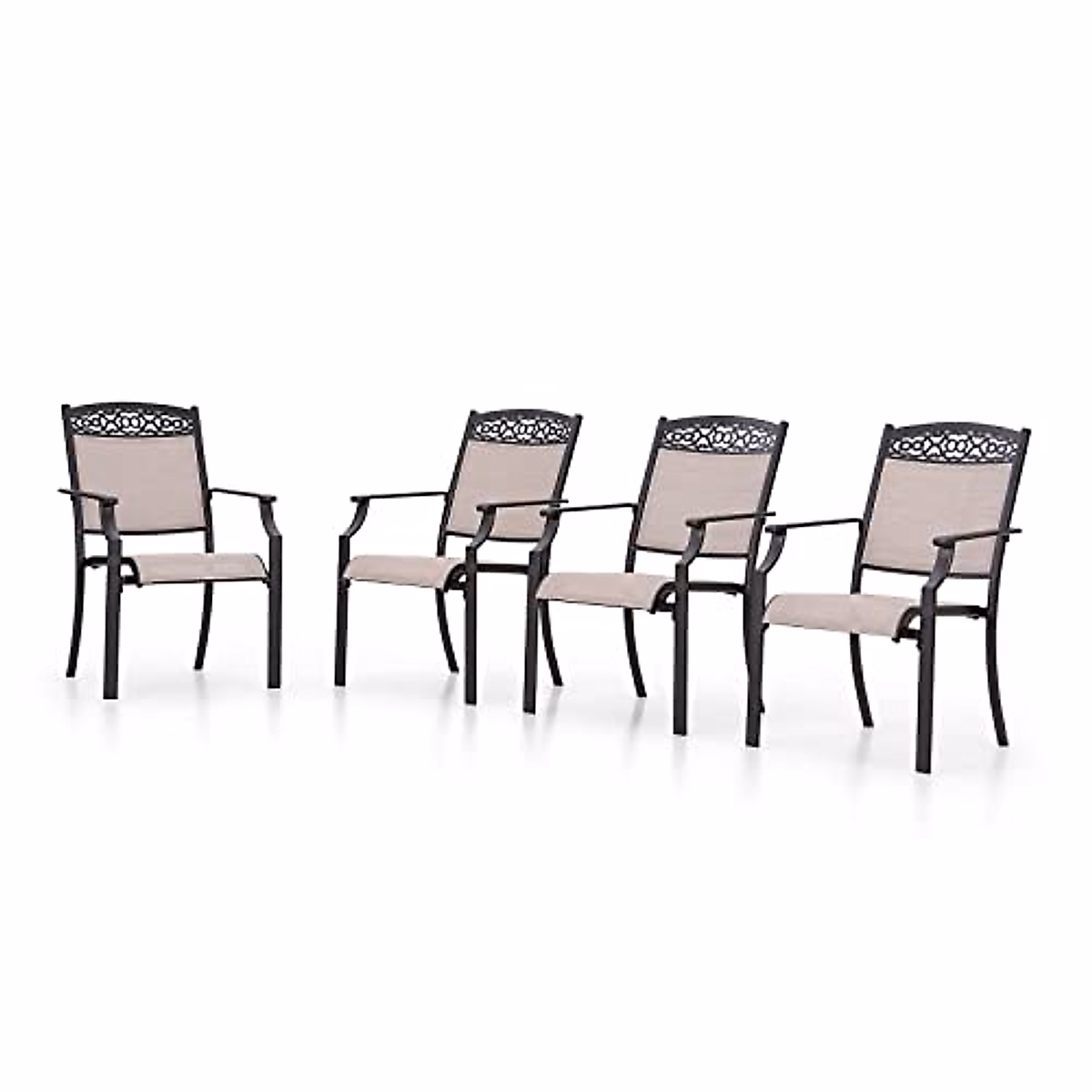 PHI VILLA Outdoor Cast Aluminum Patio Dining Chairs Set of 4, Stackable Patio Teslin Sling Chairs with Armrest for Deck, Garden, Terrace, Yard
