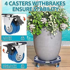 VANCASTLE Plant Caddy Plant Stand with Wheels, Heavy Duty Plant Roller Base 15-22 Inch Adjustable，Palnt Wheel Base 440 LBS, Large Potted Planter Cart Dolly for Flower Mover, Blue, 1 Pack