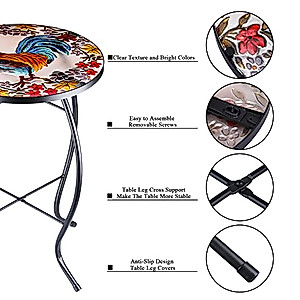 VCUTEKA Patio Side Table Outdoor Coffee Table Mosaic Accent Table Round Small End Table Bistro for Living Room Porch Balcony Backyard Garden Cock