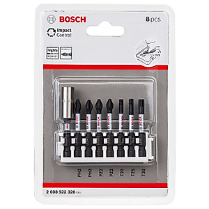 Bosch Professional 8pcs. Screwdriver Bit Set (Impact Control, T/PZ/PH Bits, Length 25 mm, Pick and Click, Accessory Impact Drill)