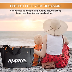 Mom Mama bag, Tote Bag for Women, Mama Gifts, Multifunctional Tote Bags for Women, Cotton Canvas Tote Zipper, Bags for Women (tote, black, Large)