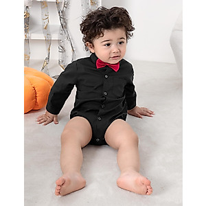 A&J DESIGN Baby Boy Button Down Shirt Infant Dress Bodysuit Gentlemen Long Sleeve One Piece Formal Rompers 12-18 Months Black