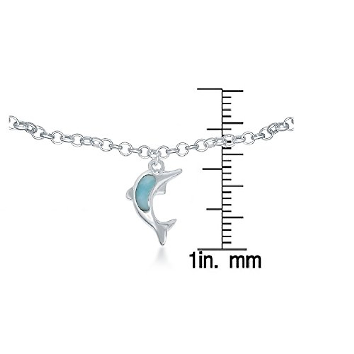 Sterling Silver Natural Larimar Nautical Turtle, Dolphin, Crab Charm 7+1" Bracelet