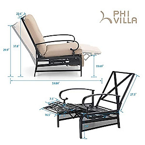 PHI VILLA Oversized Outdoor Recliner Chairs Set of 2, Zero Gravity Metal Patio Recliner Lounge Chairs with Removable Beige Cushions for Garden, Poolside, Lawn