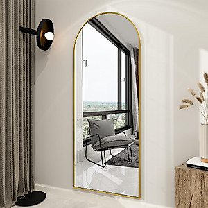BEAUTYPEAK 65"x24" Arch Floor Mirror, Full Length Mirror Wall Mirror Hanging or Leaning Arched-Top Full Body Mirror with Stand for Bedroom, Dressing Room, Gold