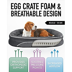 OhGeni Orthopedic Dog Bed for Large Dogs, Dog Couch Design with Egg Foam Support, Removable, Machine Washable Plush Cover and Non-Slip Bottom with Four Sided Bolster Cushion (Gray)