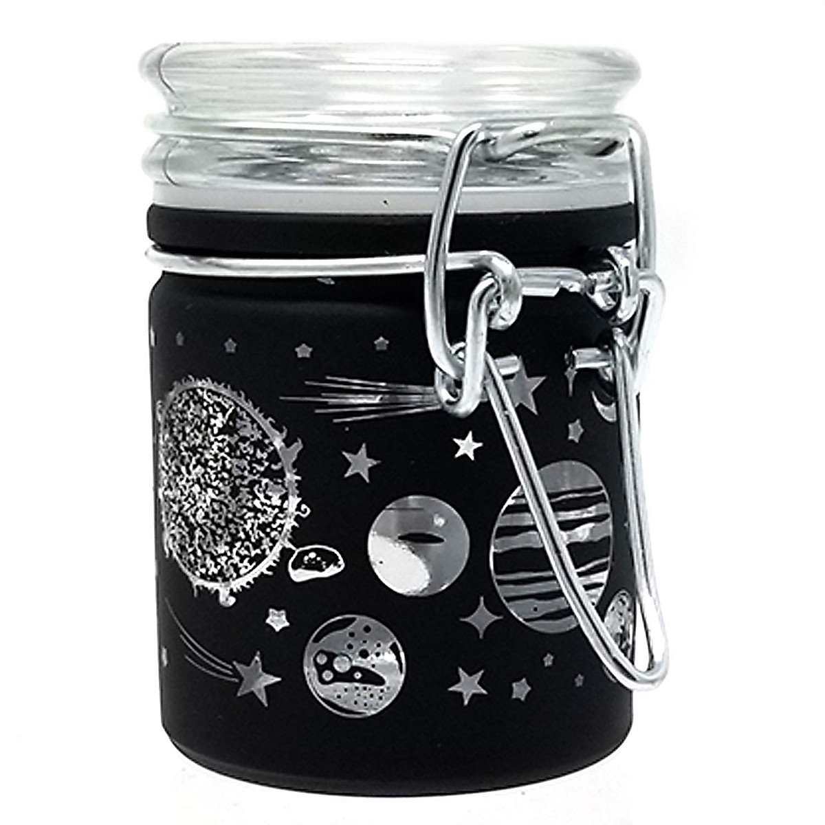 Airtight Glass Herb Stash Jar with Clamping Lid in Choice of Design (Black Frosted Galaxy)