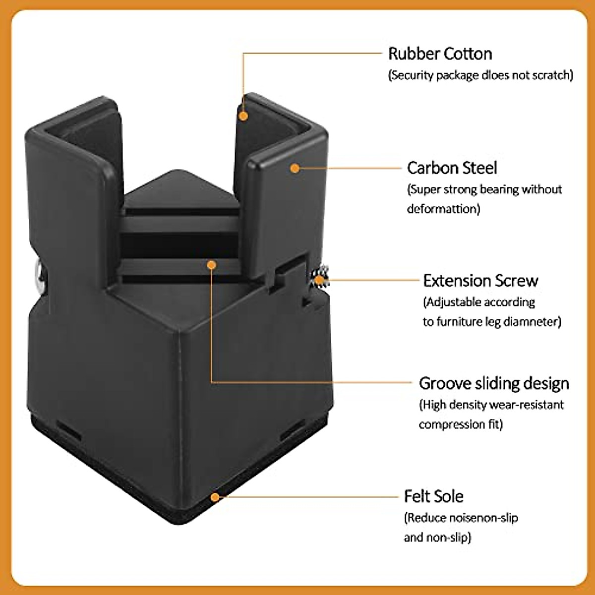 BTSD-home Bed Risers 2 Inch Heavy Duty Furniture Risers with Screw Clamp for Table Couch Chair 4 Pack Black