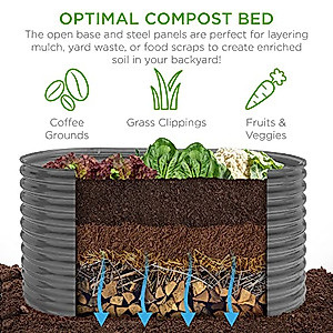 Best Choice Products 63in Oval Metal Raised Garden Bed, Customizable Outdoor Deep Root Backyard Planter, Stackable Design for Gardening, Vegetables, Flowers, Herbs w/ 275 Gallon Capacity - Dark Gray