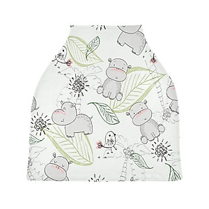 Nursing Cover Breastfeeding Scarf Leaves and Hippos- Baby Car Seat Covers, Stroller Cover, Carseat Canopy(8rh3a1)