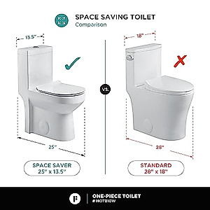 Fine Fixtures Dual-Flush One-Piece Toilet With High-Efficiency Flush, 10" Rough-in, Round Seat - Small, Space Saver Design.