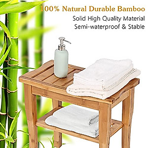 Kinfant Bathroom Bamboo Shower Bench - Spa Bath Shower Stool with Storage Shelf, Wooden Seat for Inside Shower (Style 2)